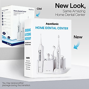 AquaSonic Home Dental Center Rechargeable Power Toothbrush & Smart Water Flosser - Complete Family Oral Care System - 10 Attachments and Tips Included - Various Modes & Timers (White)
