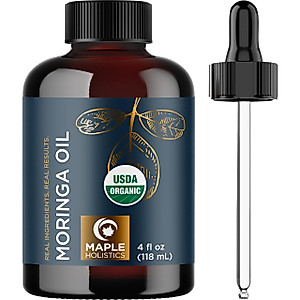 Organic Moringa Oil for Hair and Skin - Cold Pressed Virgin Unrefined Natural Pure USDA Organic Hair Oil for Dry Damaged Hair and Ultra Hydrating Face Oil - Carrier Oil for Essential Oils Mixing