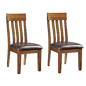Signature Design by Ashley Ralene Rake Back Dining Room Chair Set of 2, Medium Brown & Berringer Dining Room Round Drop Leaf Table, Rustic Brown