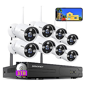 Wireless Security Camera System,SMONET 1080P 8 Channel Home Surveillance DVR Kits with 8pcs 2MP Full HD Cameras 3TB HDD Night Vision Motion Detection Free App for Indoor Outdoor 24/7 Video Recording