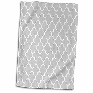 3D Rose Light Gray Quatrefoil Pattern-Grey Moroccan Tile Style-Modern Silver Geometric Clover Lattice Hand/Sports Towel, 15 x 22, Multicolor