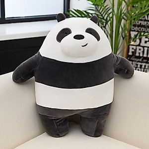 MIQUANGGO Plush Toys for Baby 27cm Kawaii We Bare Bears Plush Toy Cartoon Bear Stuffed Grizzly Gray White Bear Panda Doll Love Birthday Gift (Black)