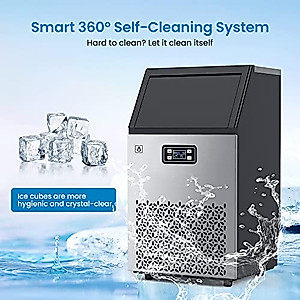 Fashionwu Commercial Ice Maker Machine 150lbs/24H, Stainless Steel Ice Machine with 33LBS Ice Storage Capacity, Under Counter ice Maker for Home Office Restaurant Bar Coffee Shop