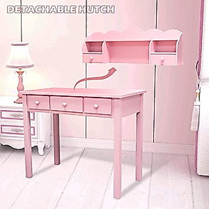 FUNKOCO Home Office Furniture Writing Desk,Computer Work Station with Detachable Hutch,5 Drawers(Pink)