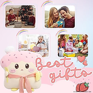 ARELUX Funny Toast Sliced Bread Pillow,Bread Shape Pink Plush Hugging Pillow with Red Scarf,Soft Toast Food Sofa Cushion for Home Decor,Plush Toy Gifts for Kids Birthday