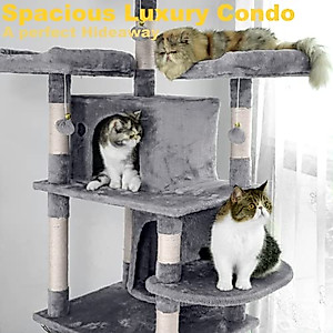 NEGTTE Cat Tree Tower for Indoor Cats,67 inches Extra Large Multi-Level Cat Condo with Sisal Scratching Posts for Large Cats Kitty Play House,Light Gray