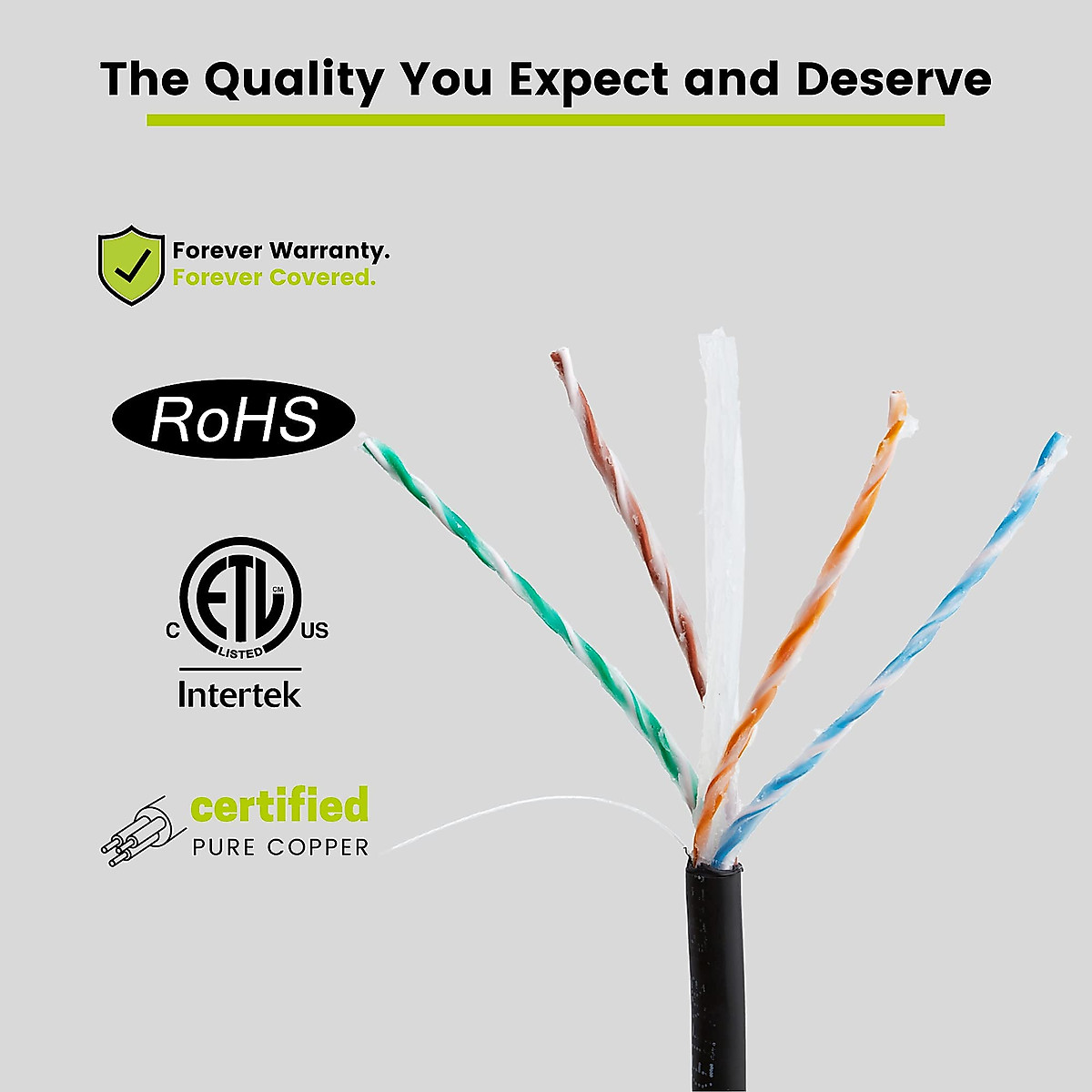 trueCABLE Cat6 Direct Burial, Gel Filled, 1000ft, Black, Waterproof, CMX, 23AWG Solid Bare Copper, 550MHz, PoE++ (4PPoE), ETL Listed, Unshielded UTP, Bulk Ethernet Cable