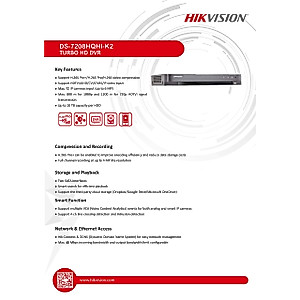 Hikvision DS-7208HQHI-K2 H.265 Pro+ 8CH Turbo HD DVR with 4CH IP (up to 12 IP Cameras), Supports up to 4MP HD-TVI/AHD (3MP only CH1 & CH2), 2MP HD-CVI, CVBS, 2 SATA for HDD (HDD not Included)