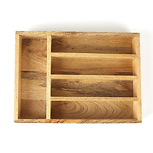 Alpha Living Home Utensil Organizer for Kitchen Drawers, 5 Compartments Utensil Drawer Organizer, Wooden Silverware Tray for Drawer, Cutlery Organizer in Drawer