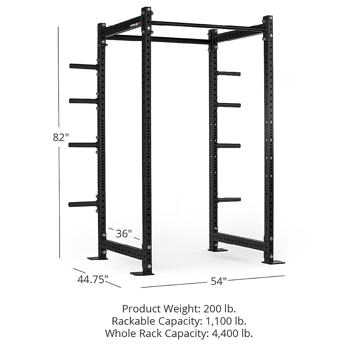 Titan Fitness T-3 Series Black Tall Power Rack, 36in Depth, Weight Plate Holders, 1,100 LB Capacity Cage for Weightlifting and Strength Training