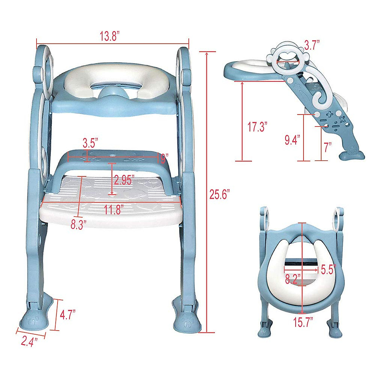 Potty Training Toilet Seat with Step Ladder Adjustable Toddler Toilet Seat with PU Cushion for Big Boys Potty Training Chair with Handle