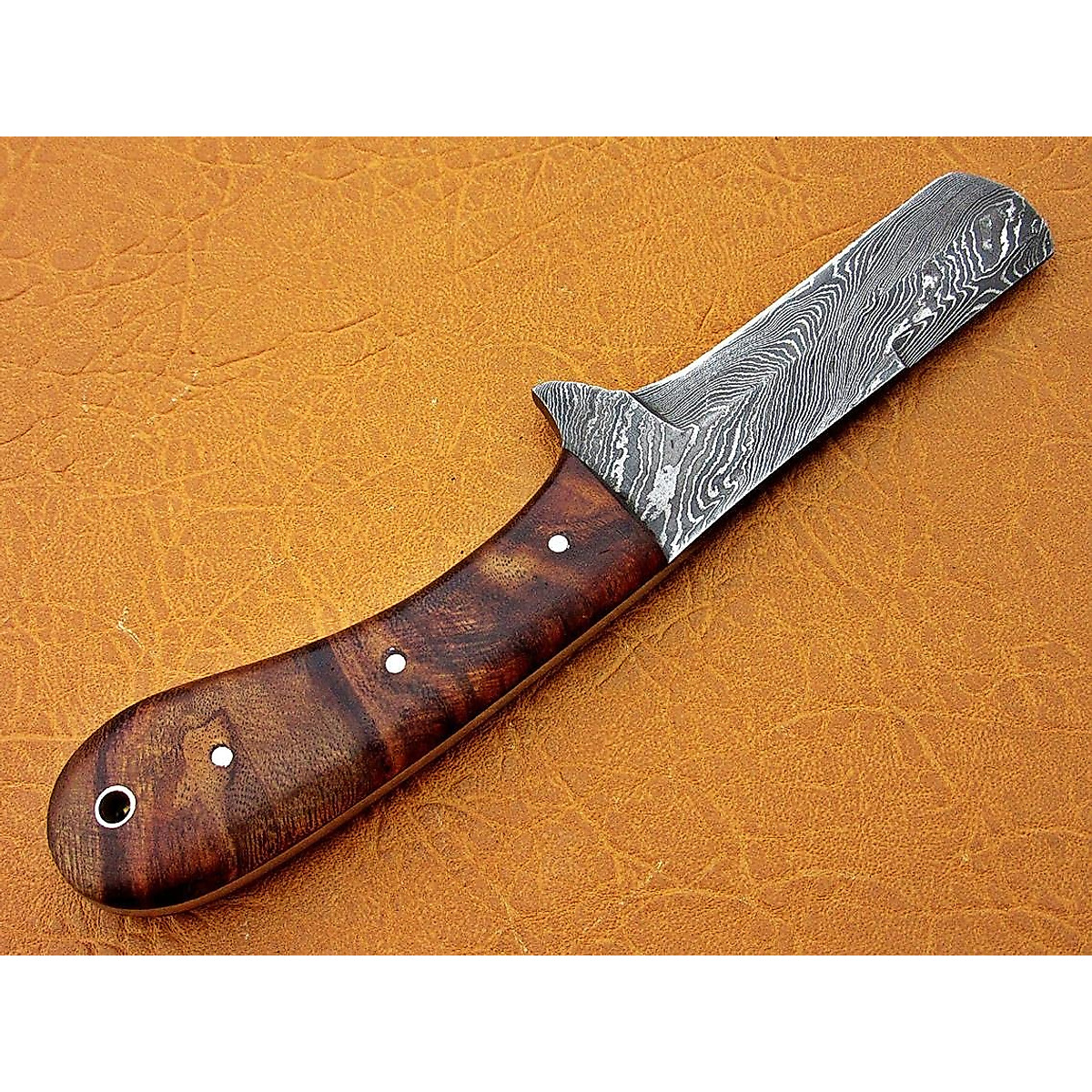 Black Smith Custom Knives DM-BC-01 Handmade Damascus Steel Bull Cutter Cowboy hunting castration and skinning knife, 8" Rose Wood Handle, Fixed Blade EDC Knife With Leather Sheath