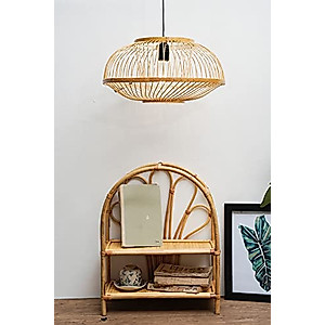 B BEMIAO CRAFTS Rattan Shelf Standing, Stand Utility Storage Shelf, Decorative Storage Organizer, Boho Shelf Decor for Kitchen, Bathroom, Nursery, 15.7" x 8.26" x 19.3"