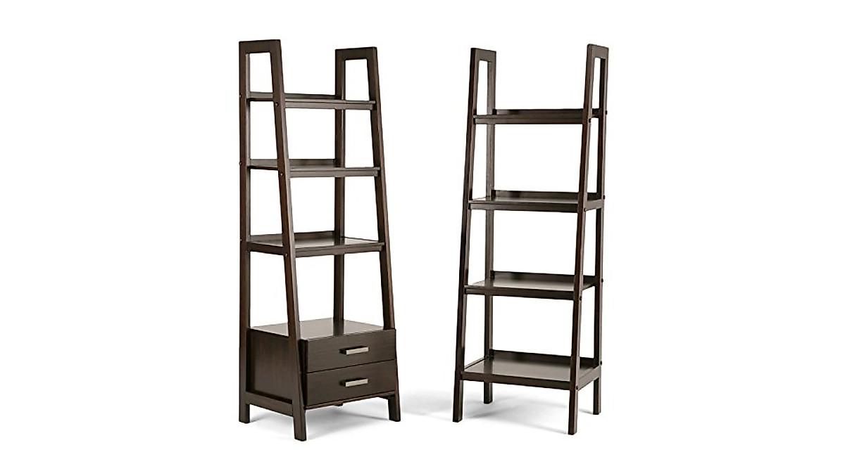 SIMPLIHOME Industrial Ladder Shelf - Solid Wood Storage, 24 Inch