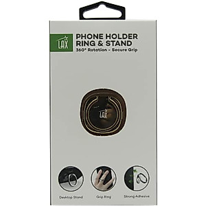 LAX Cell Phone Ring Holder & Stand (Gold) – Finger Ring Kickstand 360 Degree Rotation Polished Metal Phone Grip for Magnetic Car Mount Compatible with All Smartphones