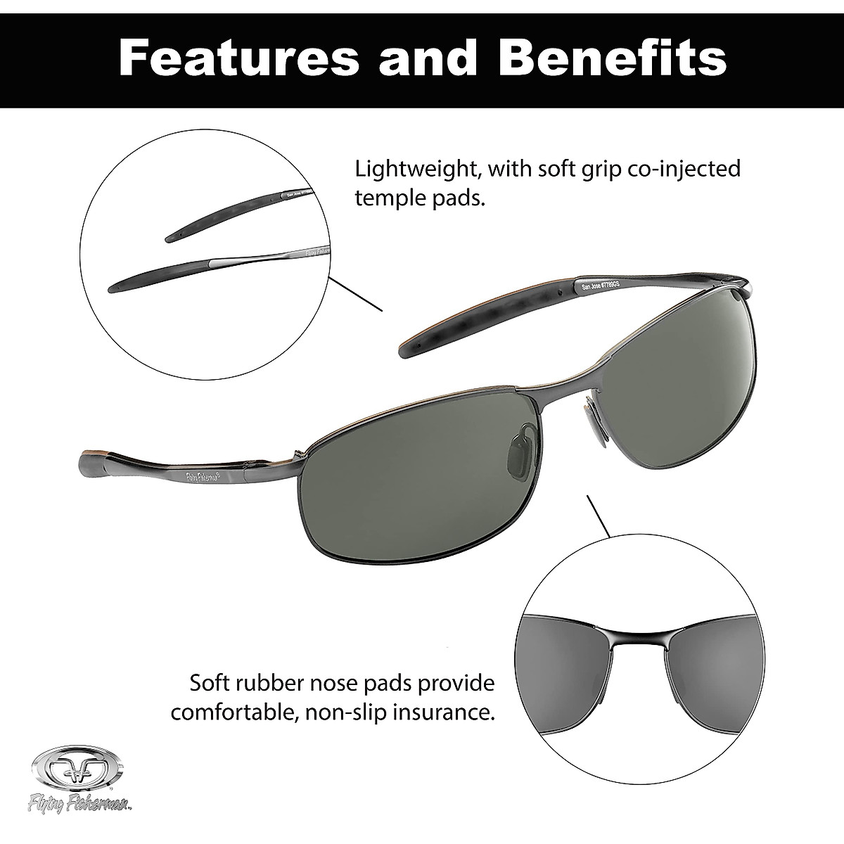 Flying Fisherman San Jose Polarized Sunglasses with AcuTint UV Blocker for Fishing and Outdoor Sports, Gunmetal Frames/Smoke Lenses