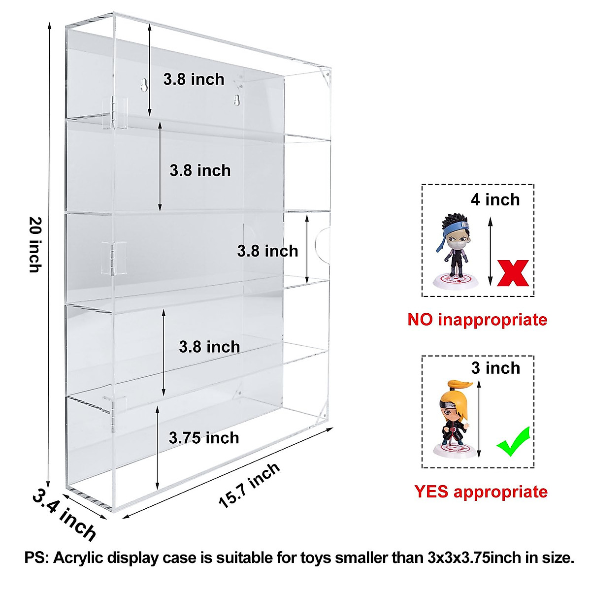 AITEE Acrylic Display Case with Mirrored Back, Display Cabinet for Mini Funko Pop Figures, Dust-Proof Clear Wall Mounted or Desktop 5 Tiers Storage Organizer, for Mini Toys, Rock Stone and Figures