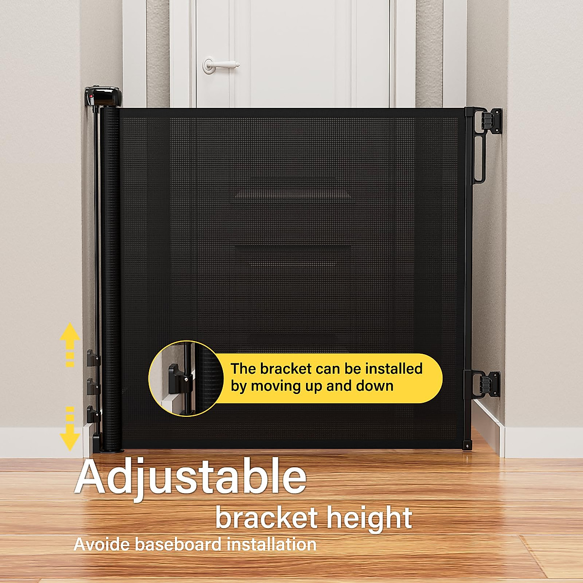 Retractable Baby Gates for Doorways, PRObebi Retractable Dog Gate for Stairs Extends to 54" Wide 34" Tall, Mesh Baby Gate, Gates for Dogs Indoor, Suitable for Hallways, Doorways, Deck, Porch (Black)