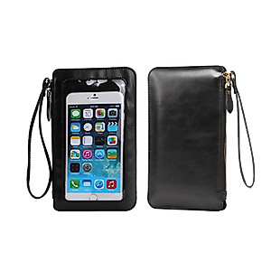 PU Leather Spacious Crossbody Bag Cell Phone Purse Shoulder Handbag Multi-Functional Wallet Case Adjustable Strap Wristlet Bag For Travel, Dating,Fan Shopping, Work (black)