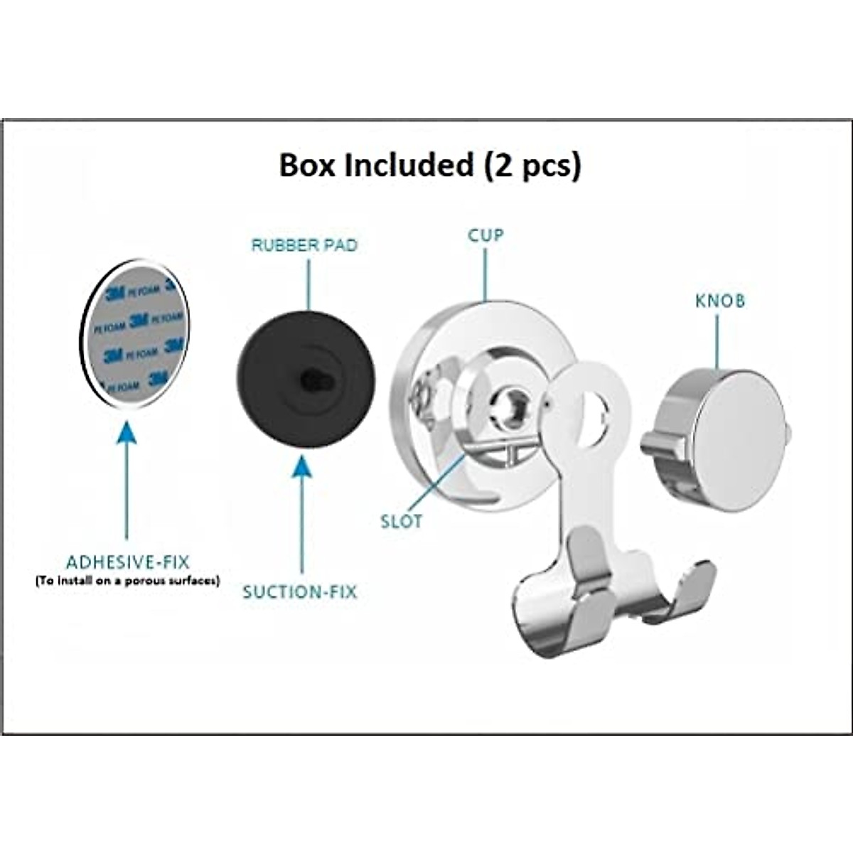 Suction Cup Hooks Razor Holder Powerful Vacuum Organizer for Towel, Razor, Coat, Bathrobe and Loofah 304 Stainless Steel Removable Hooks for Bathroom & Kitchen, Towel Hanger Storage (2 Pack)