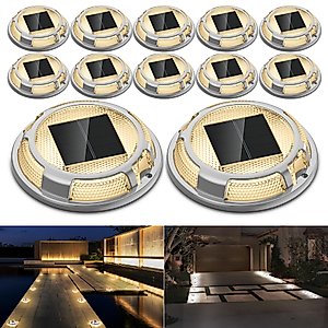 FabStyl Solar Driveway Lights Dock Lights Waterproof 12 Pack, 2 Colors in 1 Outdoor LED Solar Deck Lights, Solar Powered Walk Way Lights Road Marker for Warning Stair Pathway Patio (Warm & Cool)