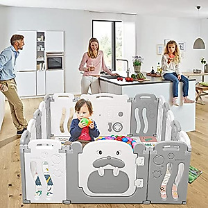 Baby Playpen, Ronipic Foldable Baby Playpen for Babies and Toddlers, Sturdy Safety Baby Fence with Gate, Kids Activity Centre,Shape Adjustable, Large Baby PlayYard with Anti-Slip Base (16 Panels)