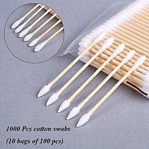 1000 Count Organic Bamboo Cotton Swabs - Pointy/Round Head Biodegradable Wooden Cotton Buds for Ear, Plastic Free Double Ear Cotton Sticks for Cleaning, Makeup