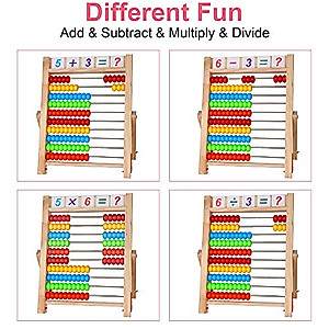 KIDWILL Preschool Math Learning Toy,10-Row Wooden Frame Abacus with Multi-Color Beads, Counting Sticks, Number Alphabet Cards, Gift for 2 3 4 5 6 Years Old Toddlers Boys Girls