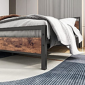 BOFENG Black Queen Size Bed Frames with Wood Headboard and Footboard,Heavy Duty Platform Bed Frame with Storage No Box Spring Needed,Steel Slats Mattress Foundation Square Pipe Design Noise Free,Brown