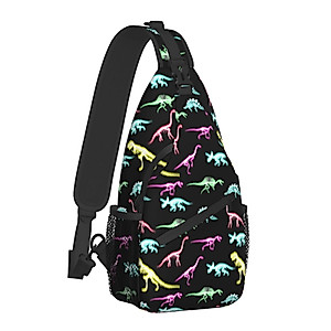 Sling Bag For Women Men，Magic Trippy Dinosaur Crossbody Shoulder Backpack Lightweight One Strap Casual Chest Daypack For Travel Hiking Outdoor Sports