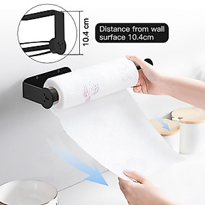 CYY Paper Towel Holder, Single Hand Operable Paper Towel Holder Under Cabinet with Damping Effect Adhesive Wall Mount Paper Towel Holder for Bathroom Kitchen Black