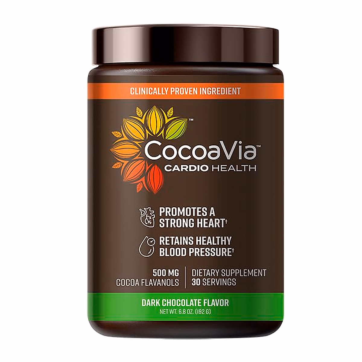 CocoaVia Cardio Health Cocoa Powder, 30 Servings, 500mg Cocoa Flavanols, Support Heart Health, Boost Nitric Oxide, Improve Circulation, Energy, Preworkout, Vegan, Dark Chocolate Cacao