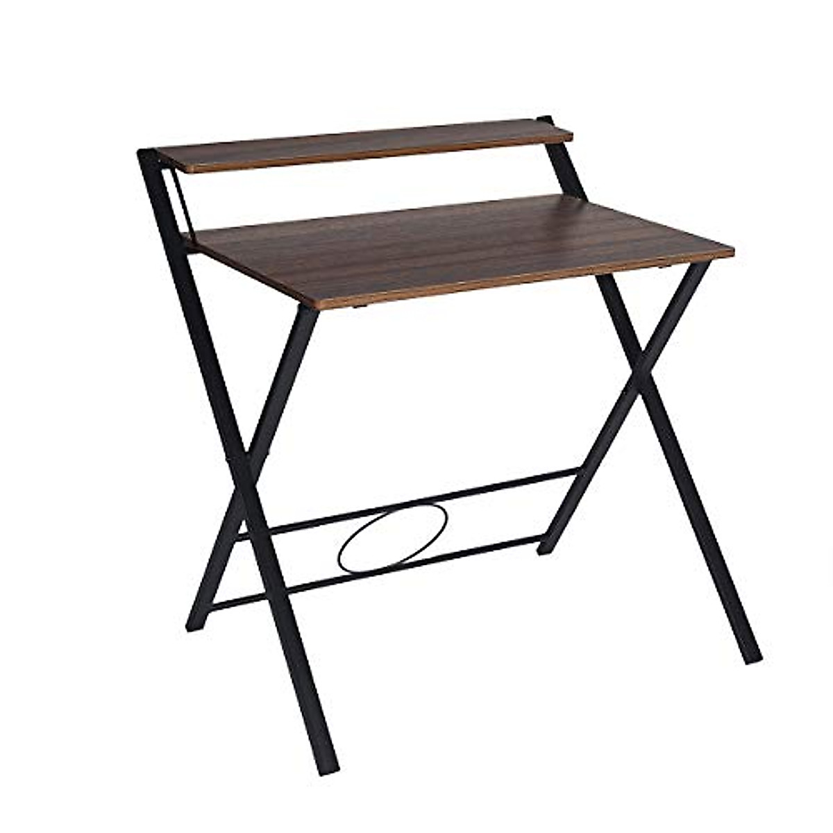 FurnitureR 31.9'' Folding Desk 2 Tier Foldable Desk No Assembly Computer Desk Saves Space for Home Office Study, Metal Frames/Wood Top Laptop Table, Rustic Brown