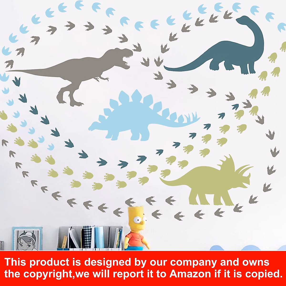 Dinosaur Wall Decals Stickers Glow in The Dark Dino Wall Decal Large Removable Vinyl Dinosaur Feet Wall Sticker for Boys Girls Kids Bedroom Playroom Nursery Wall Decor (Blue)