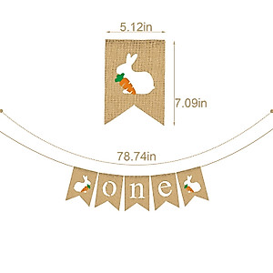 Rainlemon Jute Burlap One High Chair Banner with Bunny Spring Boy Girl 1st Birthday Party Highchair Decoration Supply