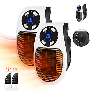 Plug in Heater for Indoor Use, 2PCS Upgrade 500W Mini Space Heater as Seen on TV, Wall Outlet Quiet Space Heater with Adjustable Thermostat & Timer & Led Display for Office Bathroom Bedroom