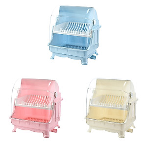 Dish Drying Rack, Dish Rack With Cover, Cutlery Dish Drainer Rack with Lid Cover,Over The Sink Dish Drying Rack, Multifunctional Kitchen Tableware Storage Box(blue)