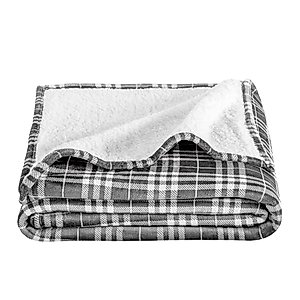 Bare Home Sherpa Fleece Blanket - Full/Queen Blanket - Blanket for Bed, Sofa, Couch, Camping and Travel - Warm & Lightweight - Fluffy & Soft - Reversible (Full/Queen, Stirling Plaid - Grey/White)