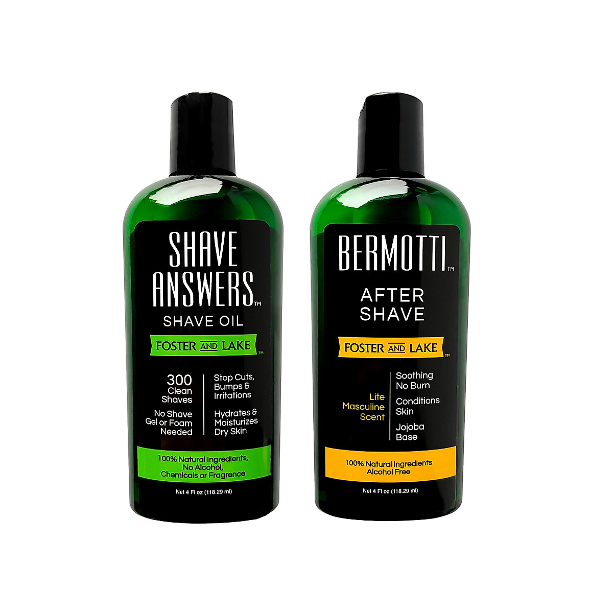 Foster and Lake - BERMOTTI After Shave, 2 Pack - 4 oz- No Burn & All Natural Soothing Skin Moisturizer