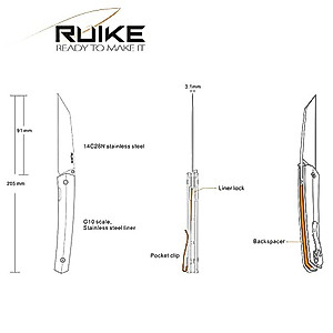 Ruike P865 Pocket Tactical Knife Folding knives 14c28n Stainless Steel Liner Lock Utility Camping Knife Survival 3.58inch Small Mini tool Knife EDC Tools Belt Clip for Men Gift