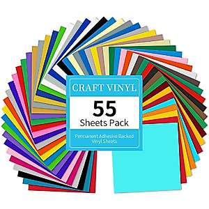 Lya Vinyl 55 Pack Permanent Adhesive Vinyl Sheets for Decor Sticker, Party Decoration, Car Decal - 43 Color Vinyl for Cutting Machine, Craft Cutter