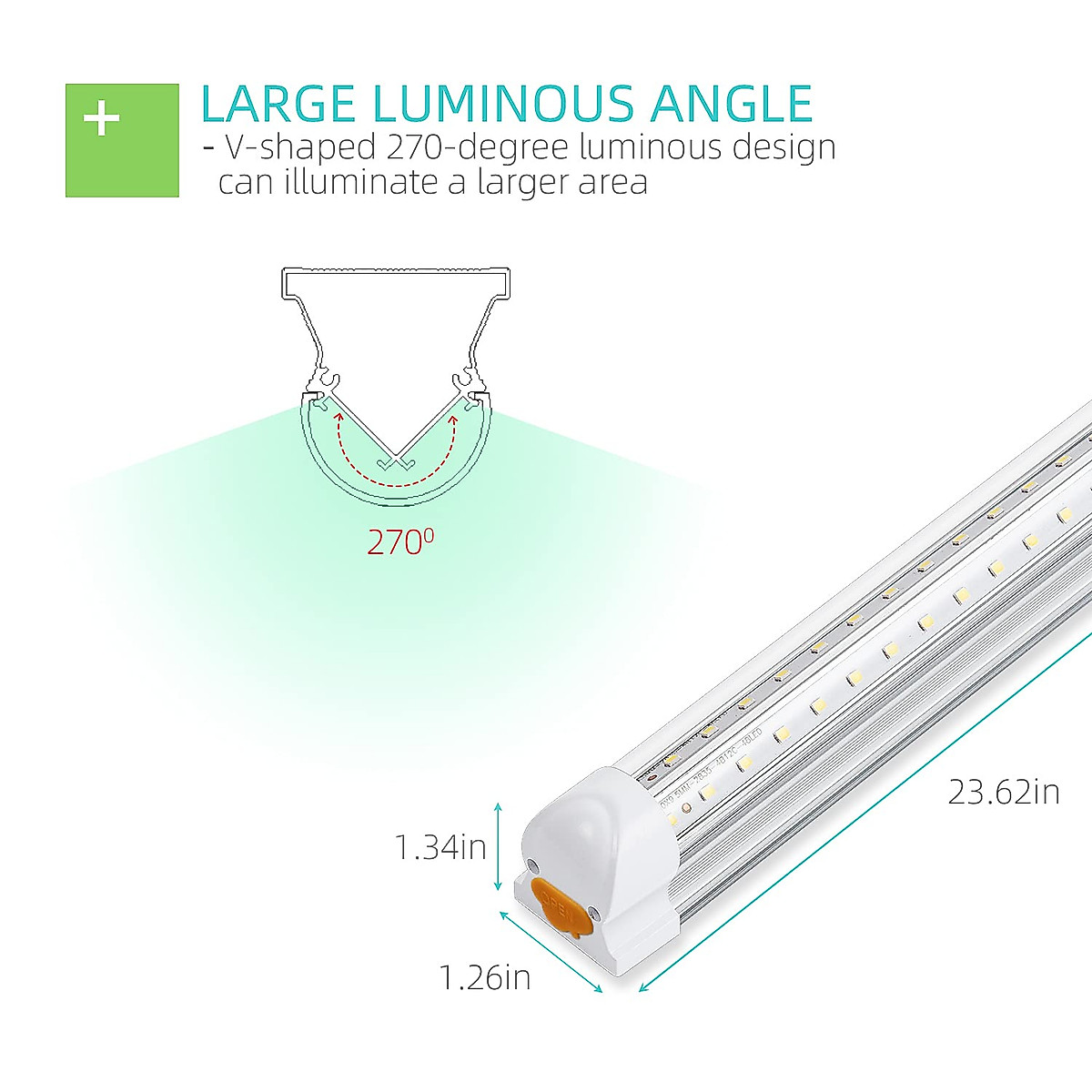 SUCUAYEO (4 Pack) 2FT LED Shop Light, 20W 2500lm 6000K Clear Cover, V-Shape, Linkable T8 LED Light Fixture and Under Cabinet Lights, Corded Electric with Built-in ON/Off Switch