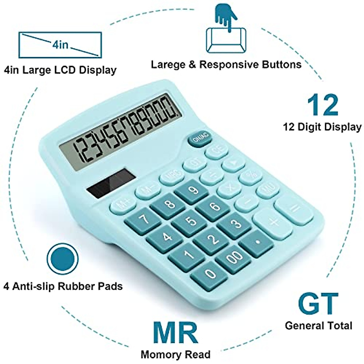 Ellieea Desk Calculator Large Display Blue