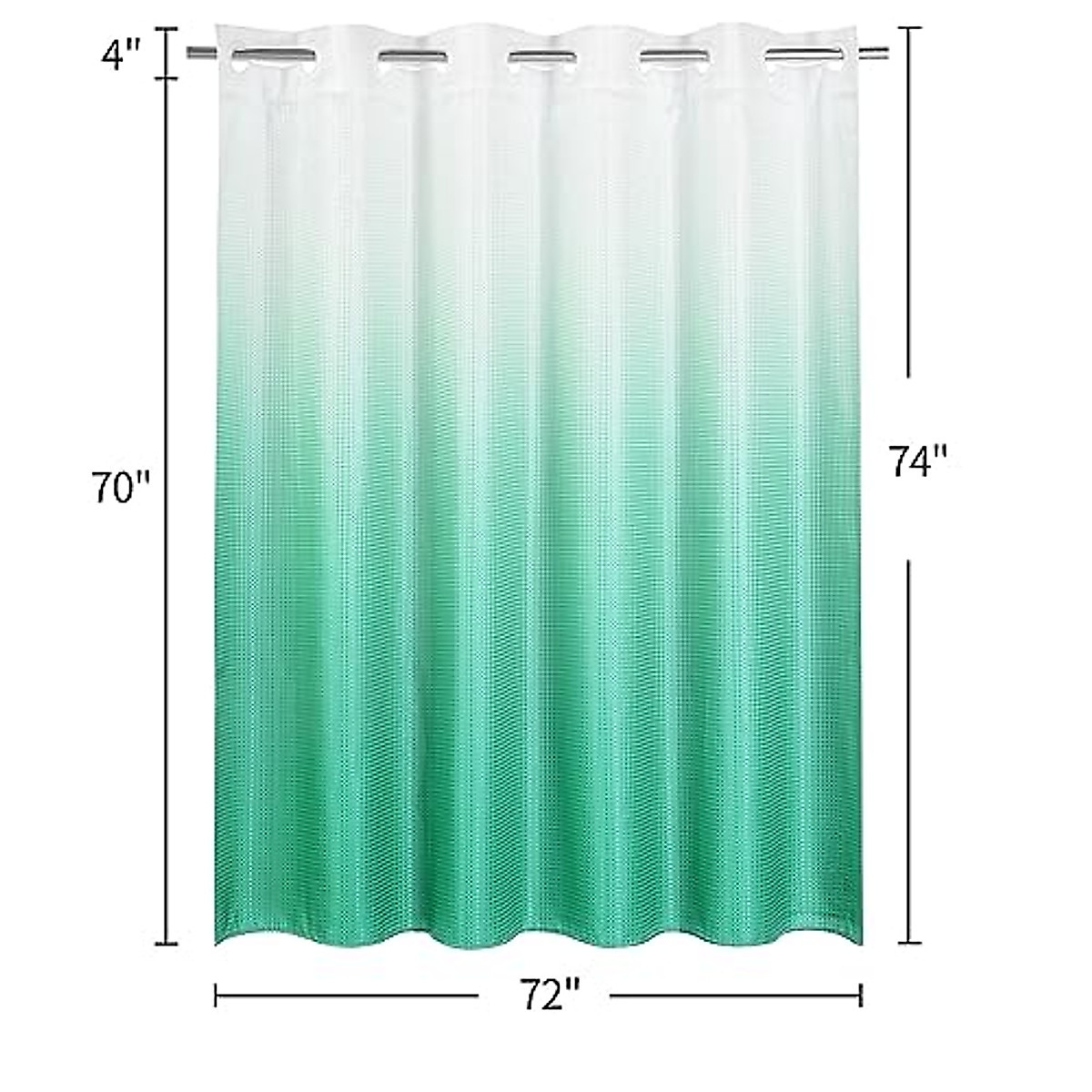 MitoVilla No Hooks Needed Teal Ombre Shower Curtain with Snap-in Liner, Turquoise Modern Waffle Weave Heavy Duty Fabric Cloth Shower Curtain for Luxury Neutral Hotel Spa Bathroom Decor, 72 x 74