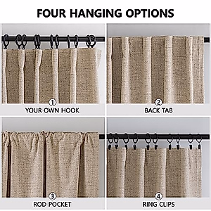 Novecozy 100% Blackout Curtains 84 Inches Length Long,Linen Thermal Insulated Curtains & Drapes for Bedroom/Living Room,Rod Pocket/Back Tab/Hook Belt/Ring Clips (2 Panels,W50 x L84 Inch,Natural)