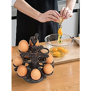 Vixdonos Rustic Egg Holder Iron Egg Rack Rooster Egg Tray for 12 Fresh Eggs