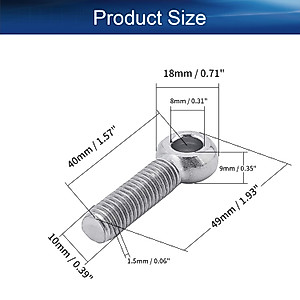 Yinpecly M10x40mm Eye Shape Bolt, Lifting Ring Eye Bolts, 304 Stainless Steel Fish Eye Bolt, 8mm x 18mm(IDxOD) Closed Rod Eye Screw Bolts Metric Thread, 2Pcs