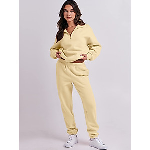 Prinbara Women 2 Piece Outfits Sweat Set 2024 Fall Oversized Sweatshirts Jogger Sweatpants Lounge Sets Tracksuit Khaki Small