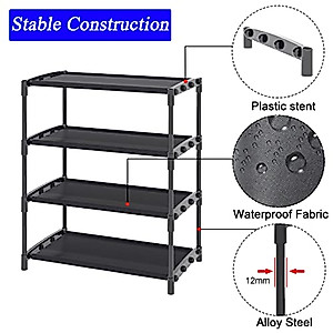 SHELAKET 4 Tiers Shoe Rack, Stackable Organizer for 8-10 Pairs, Non-Woven Fabric Expandable Shoe Shelf Storage Cabinet for Narrow Small Space（HG-Black）