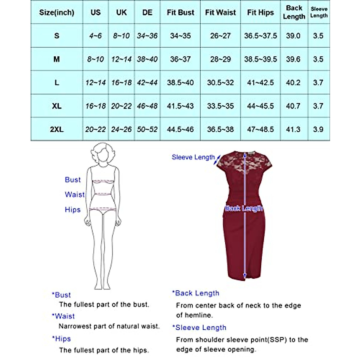 GRACE KARIN Women's Elegant Round Neck Wedding Guest Floral Lace Cocktail Party Dress Wine Red M